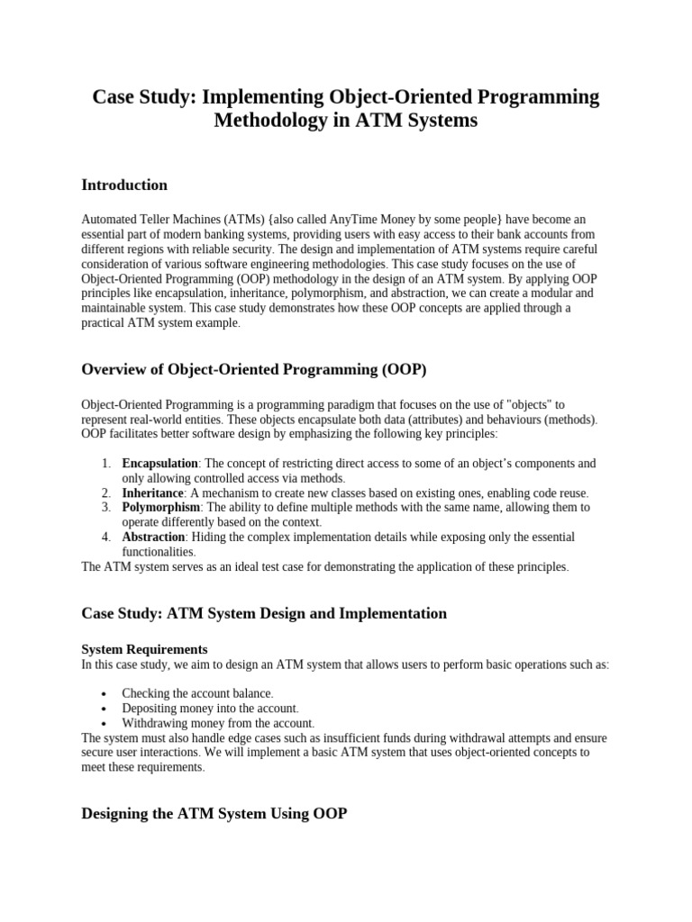 OOPM casestudyATM Aditya | PDF | Object Oriented Programming | Class (Computer Programming)
