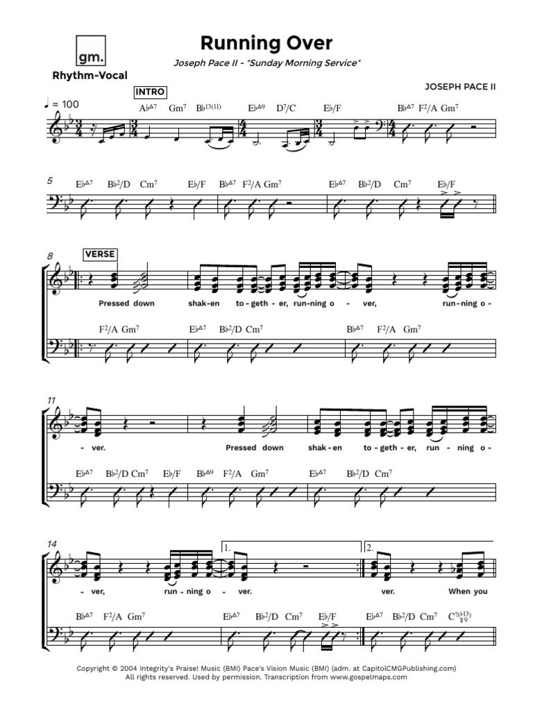 Running Over Joe Pace Rhythm Vocal | PDF