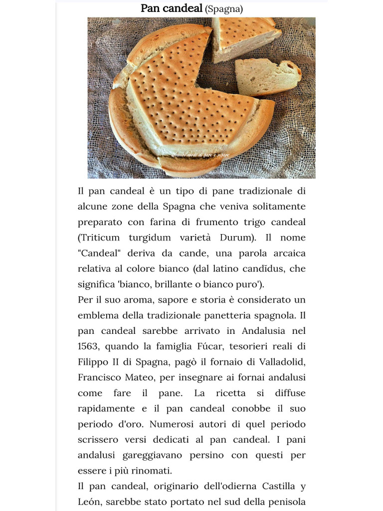 Ricetta Pane Pan Candeal (Spagna) | PDF