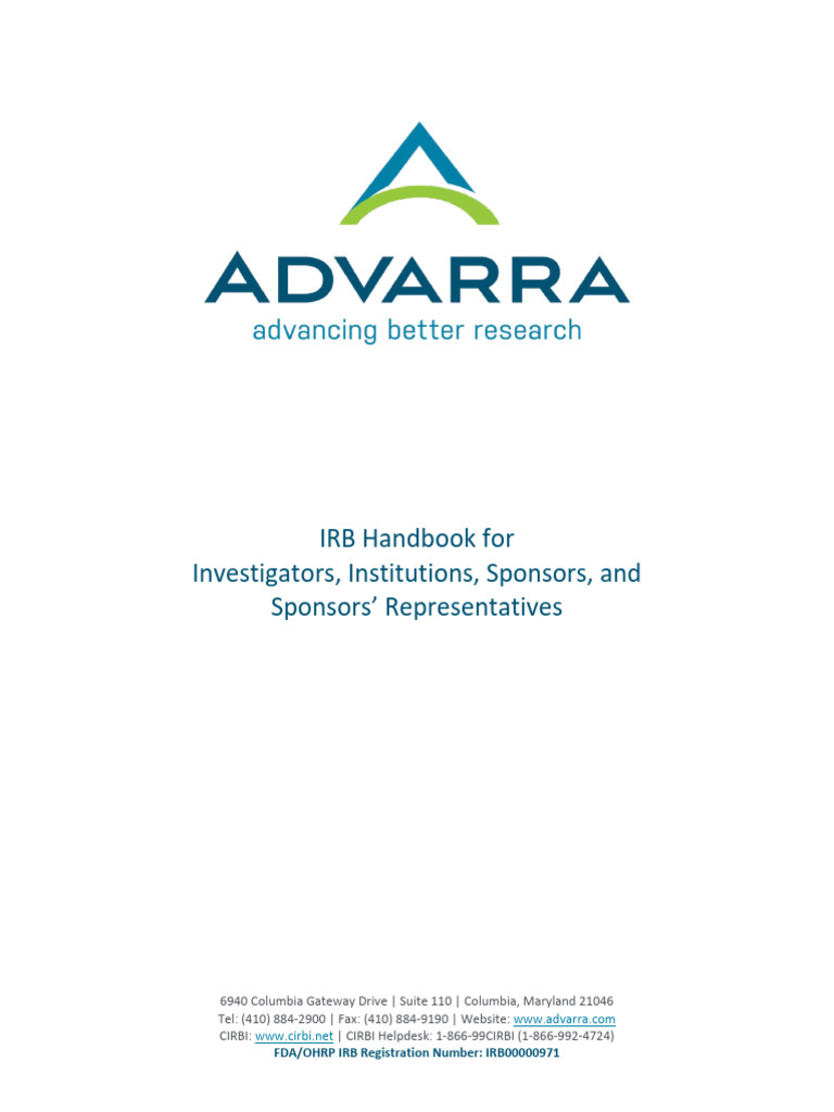 Advarra IRB Handbook | PDF | Institutional Review Board | Clinical Trial