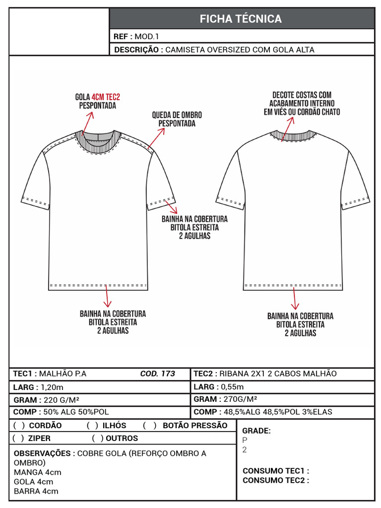 Ficha Técnica - Camiseta Over Masculina | PDF