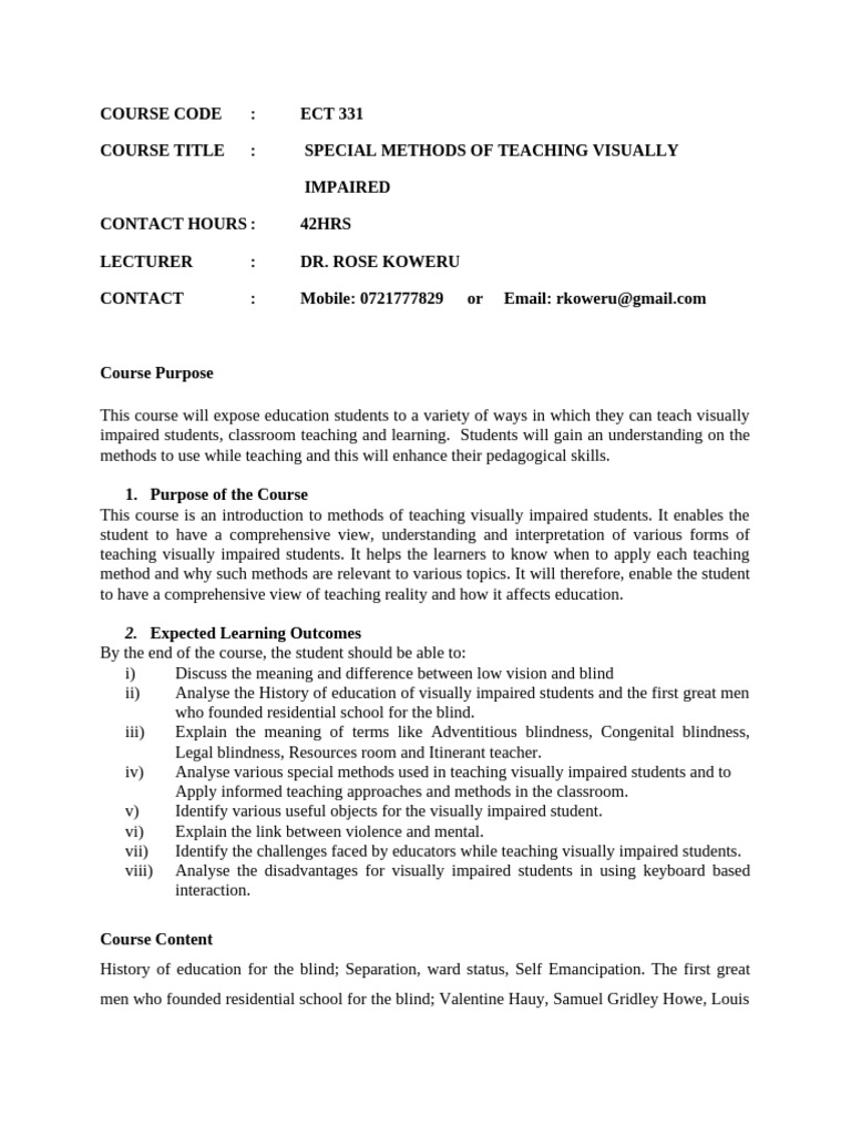 COURSE OUTLINE ECT 331 | PDF | Visual Impairment | Learning