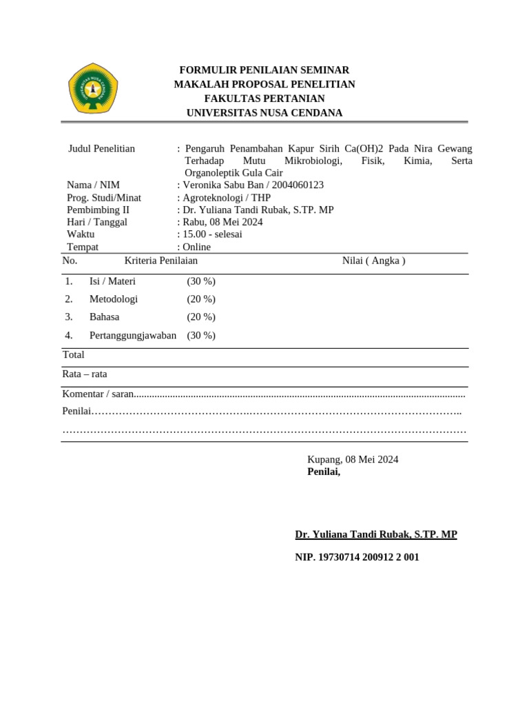 FORMULIR PENILAIAN | PDF