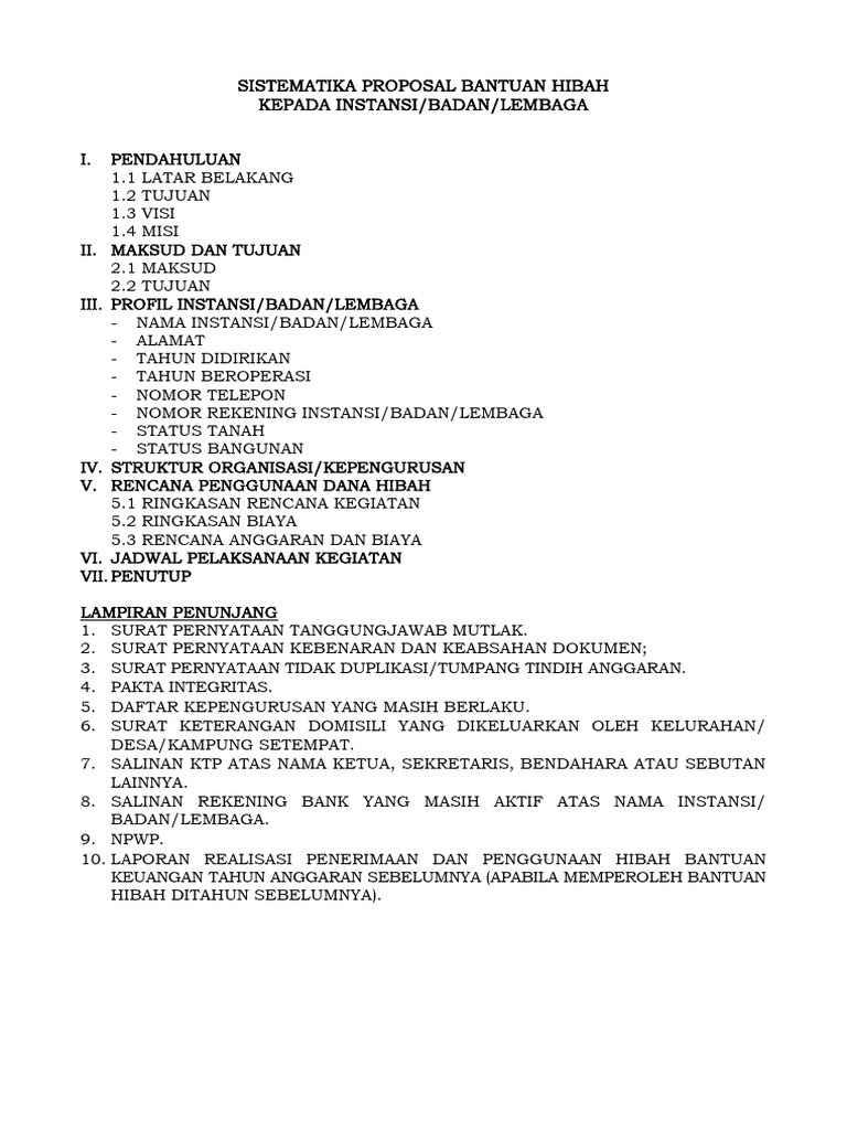 Panduan Proposal Hibah Instansi | PDF