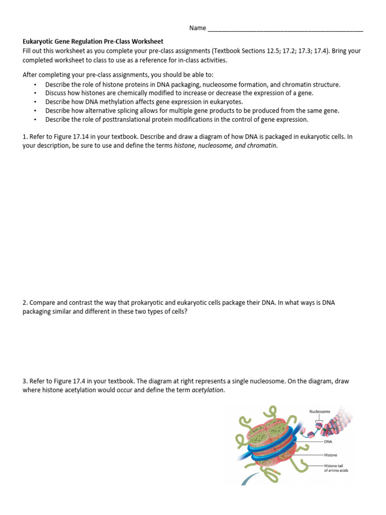 Week 8a Pre-Class Reading Guide - Eukaryotic Gene Regulation | PDF