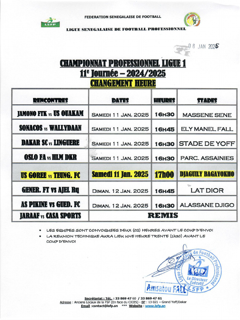 Changement Heure USG Vs TFC, 11è J. L1 2024-2025 | PDF