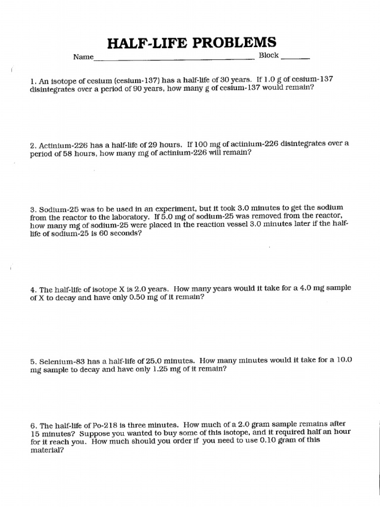 Half Life Worksheet | PDF