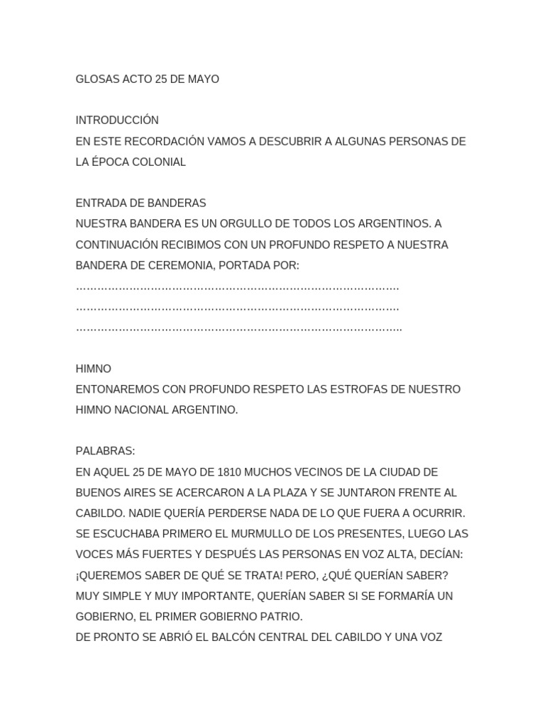 Glosas Acto 25 de Mayo | PDF