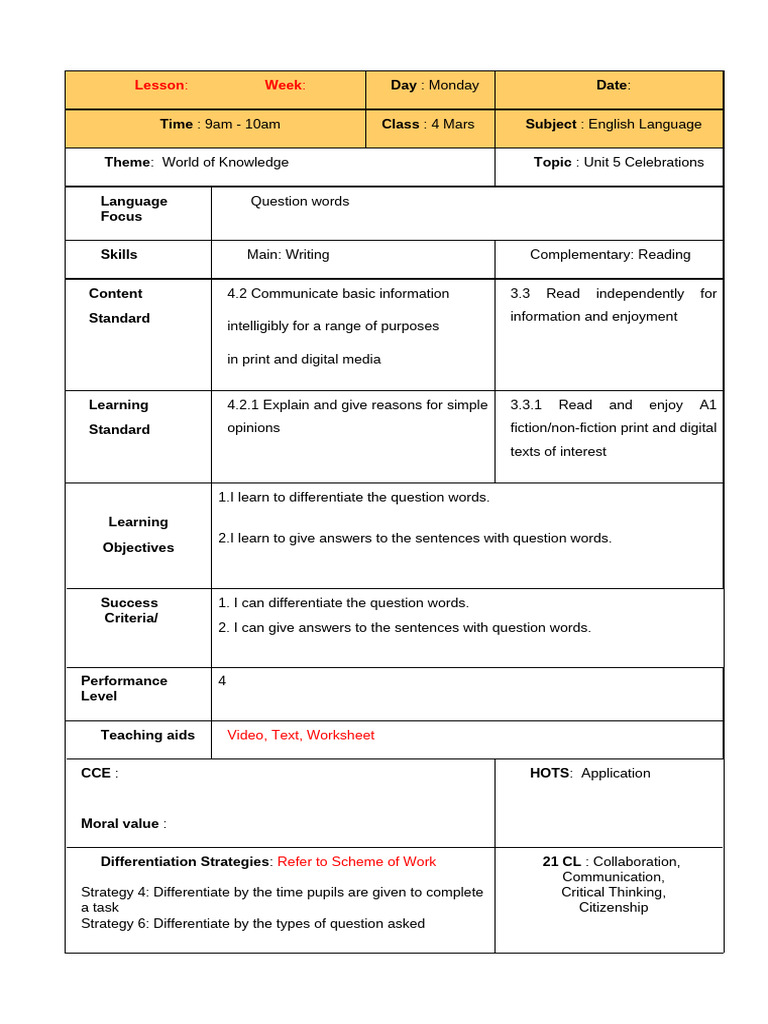 Lesson Plan | PDF | Question | Reading Comprehension