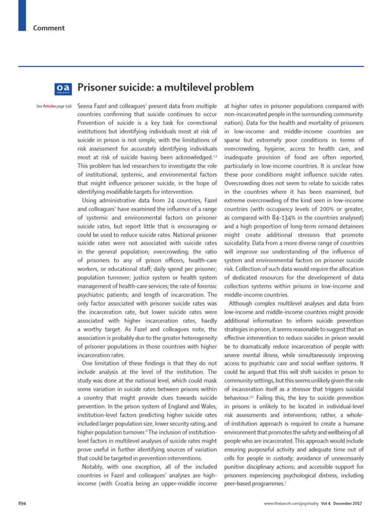Prisoner Suicide A Multilevel Problem Lanpsy | PDF | Suicide ...