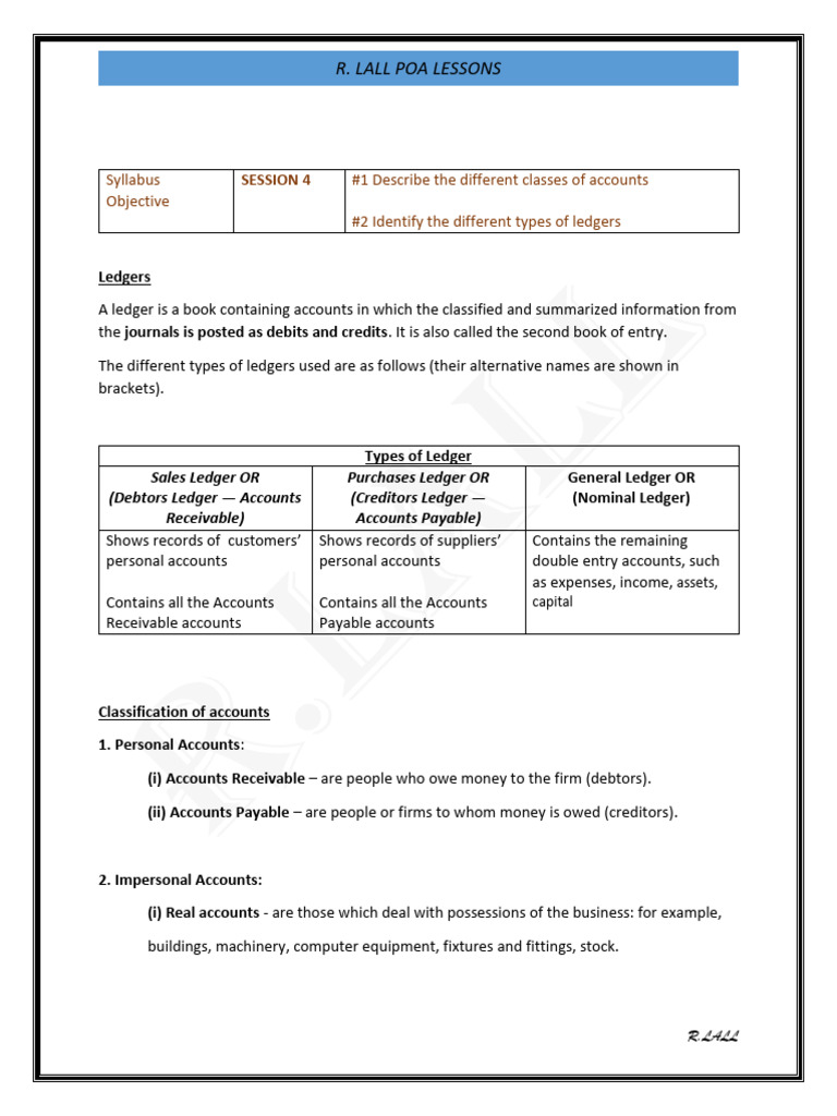 Session 4 Ledgers 1 | PDF | Debits And Credits | Accounting
