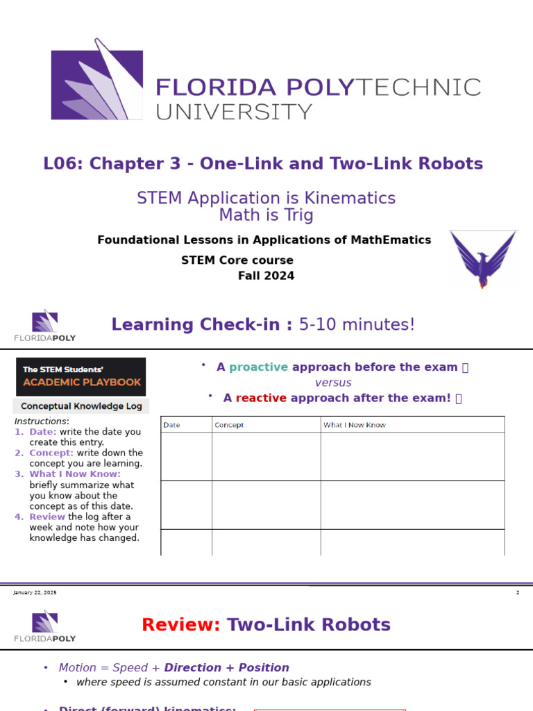 L06 FLAME - One - and - Two - Link - Robots - FA24 | PDF | Trigonometric Functions | Mathematics