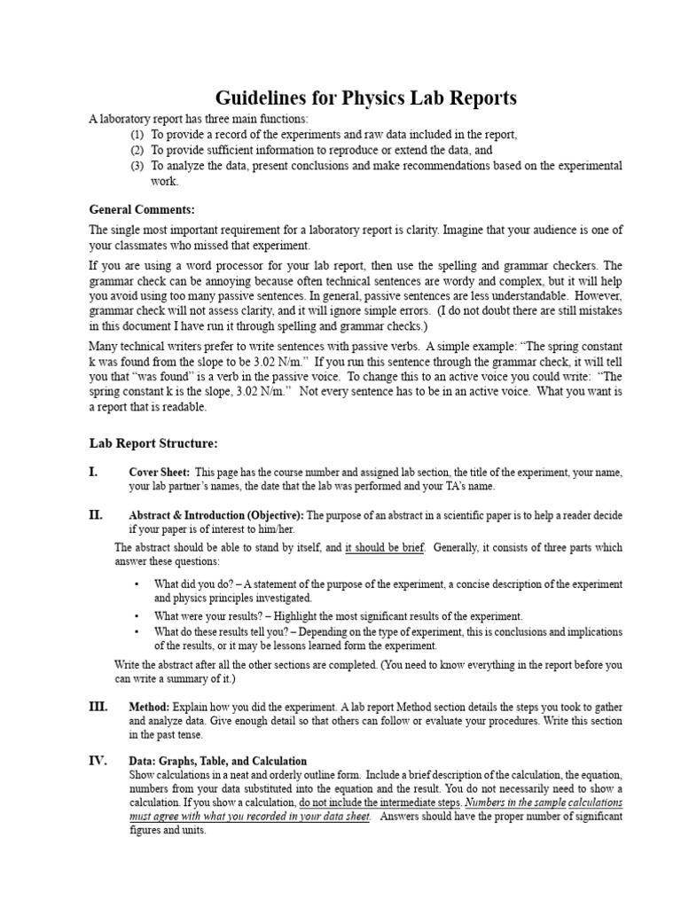 Guidelines for Physics Lab Reports (updated) | PDF | Experiment | Data