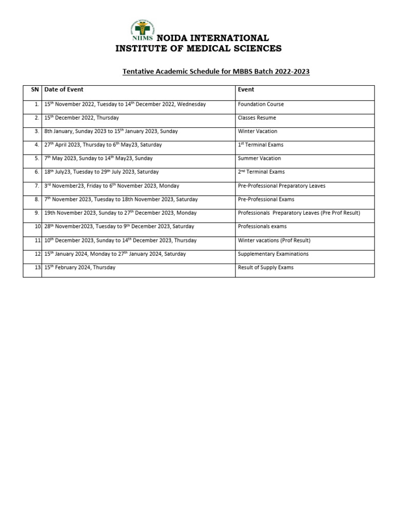 Academic Schedule 22 23 Batch | PDF