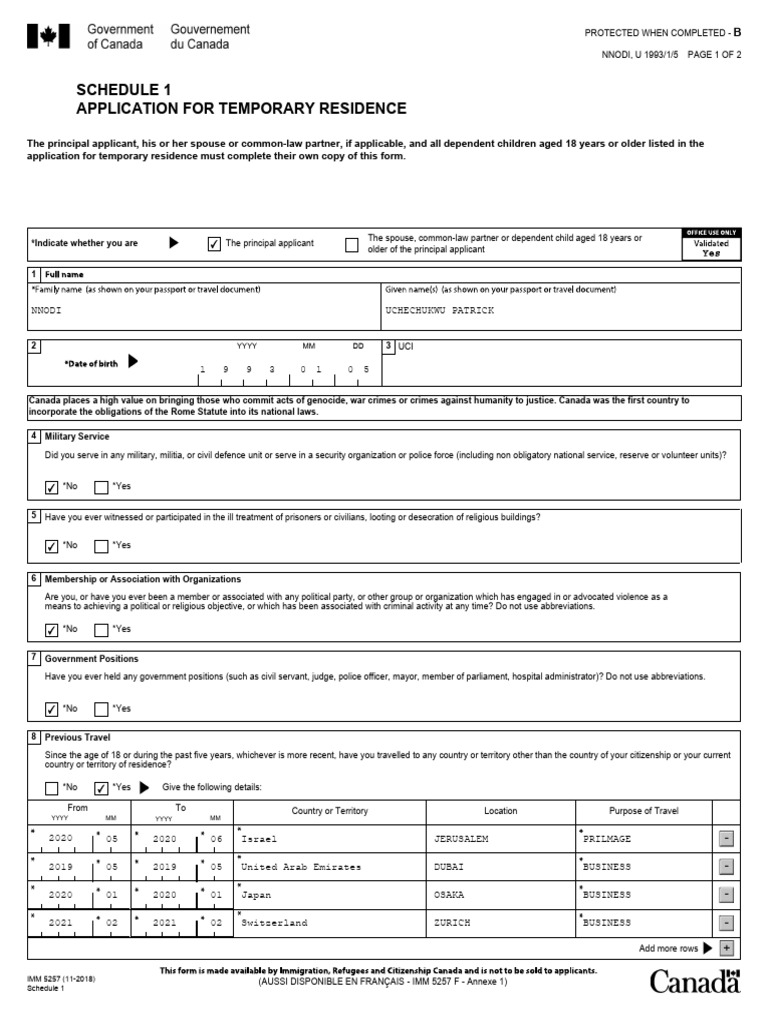 IMM 5257B Temporary Residence Application | PDF | Crimes | Crime & Violence