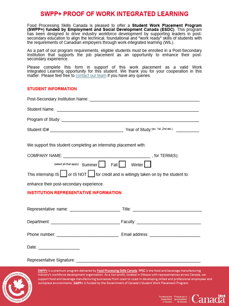 Proof of WIL Form - EN | PDF | Workforce Development | Internship