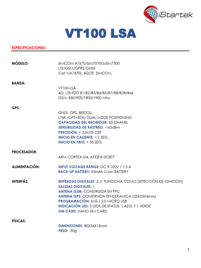 Módulo GPS VT100 LSA Especificaciones | PDF