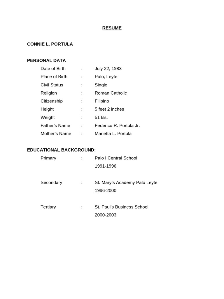 Connie Portula - Resume | PDF