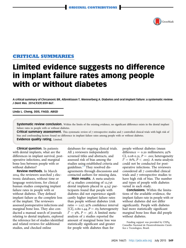 Limited Evidence Suggests No Difference in Implant | PDF | Systematic ...