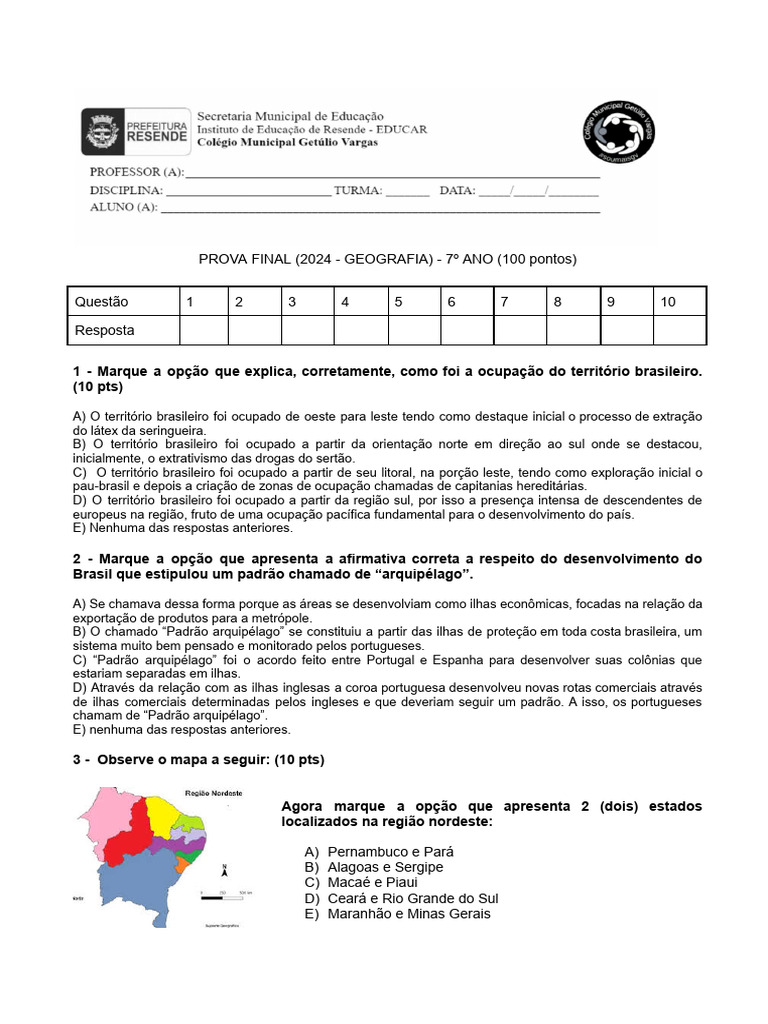 7º ANO PF 701 (CMGV) 2024 - Felipe Mariano | PDF | Brasil | Clima
