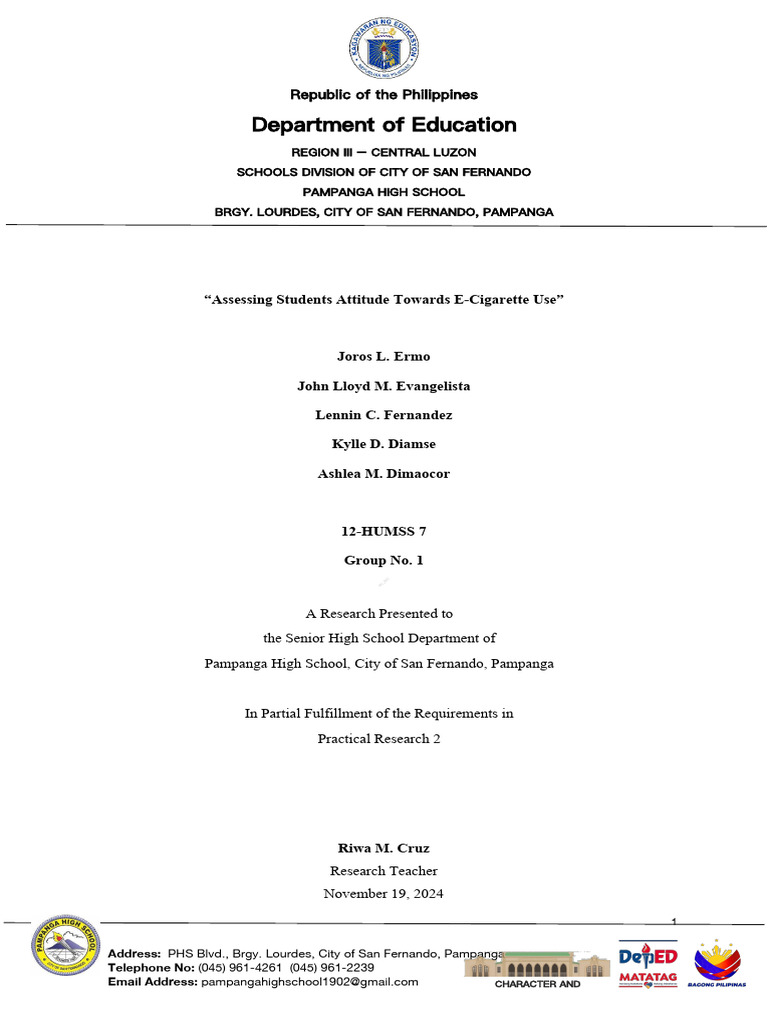 PR2 - Q2 - PT5 - Imrad Manuscript Team Ashlea 1 | PDF | Electronic Cigarette | Survey Methodology