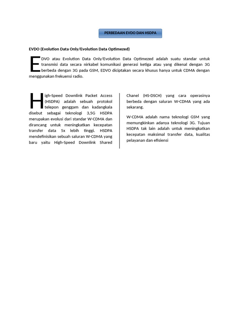 EVDO vs HSDPA: Perbedaan Utama | PDF