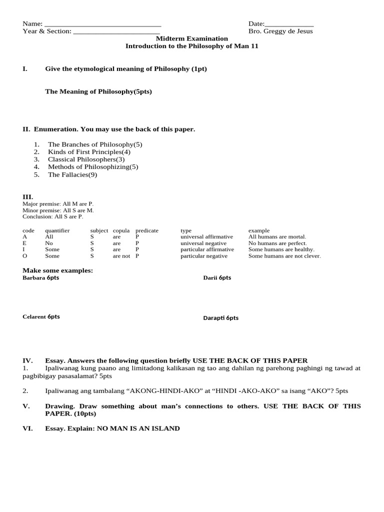 Midterm Exam: Philosophy of Man 11 | PDF
