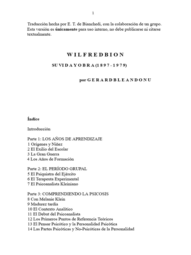 Bleandonu Gerard - Wilfred Bion - Su Vida Y Obra (1897-1979) (1) | PDF ...