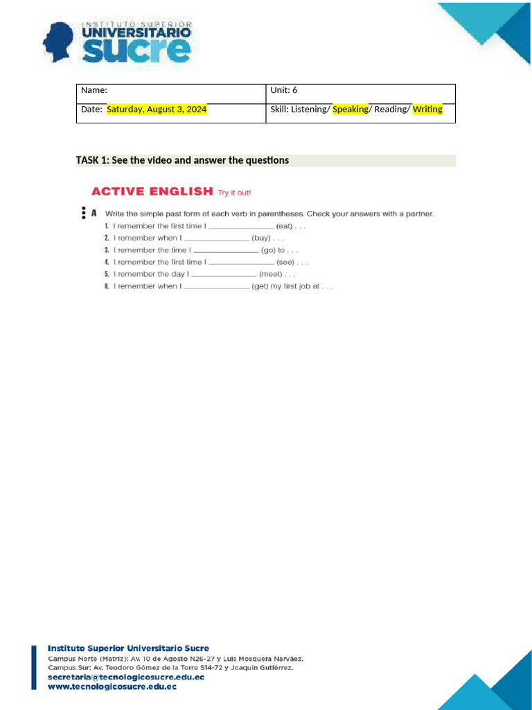 Practice Unit6. Practice Past | PDF