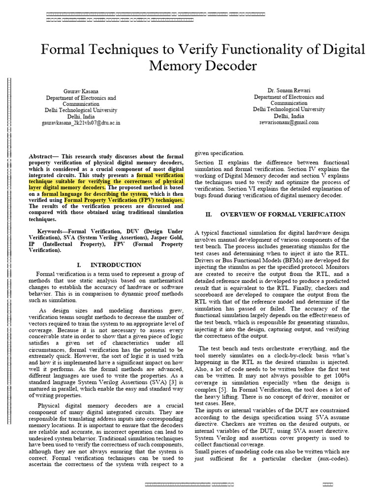 Formal Techniques to Verify Functionality of Digital Memory Decoder ...
