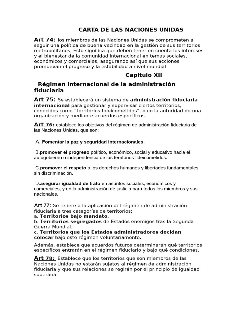 Carta ONU Arts 74-107 | PDF | Naciones Unidas | Relaciones internacionales