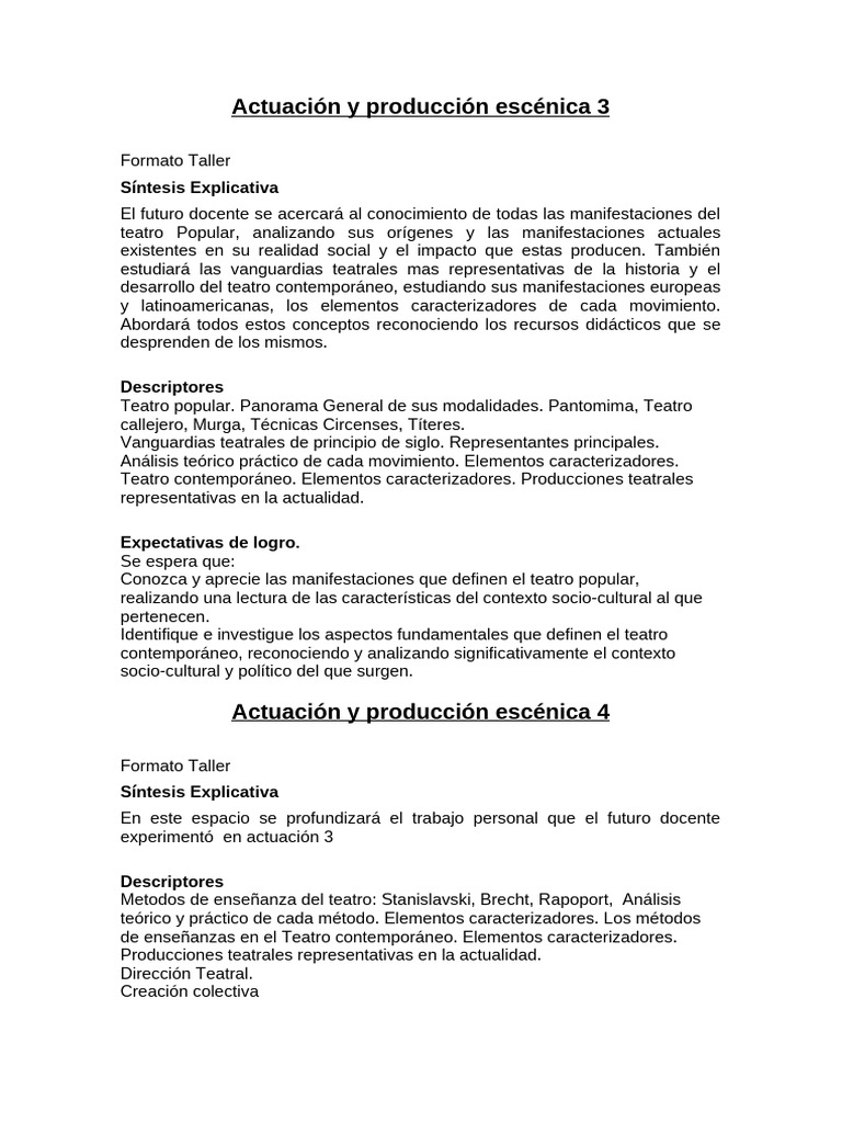 Actuación y Producción Escenica 3 y 4 | PDF