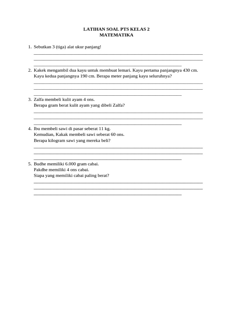 Latihan Soal PTS Kelas 2 Lengkap | PDF