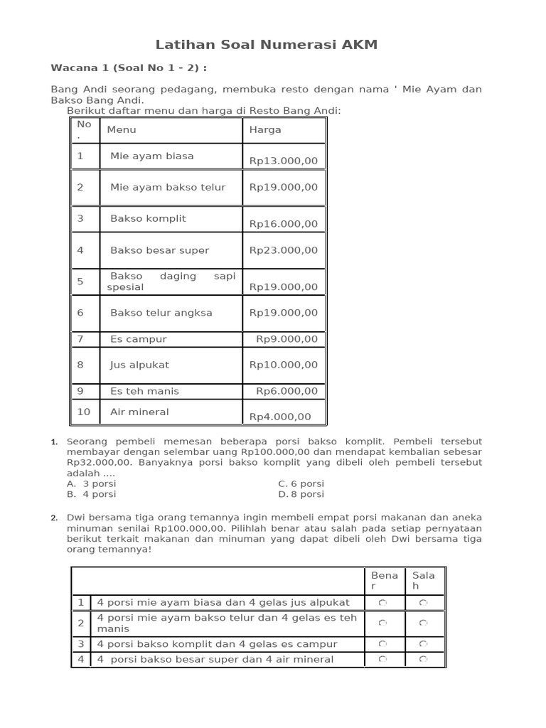 Latihan Soal Numerasi AKM | PDF