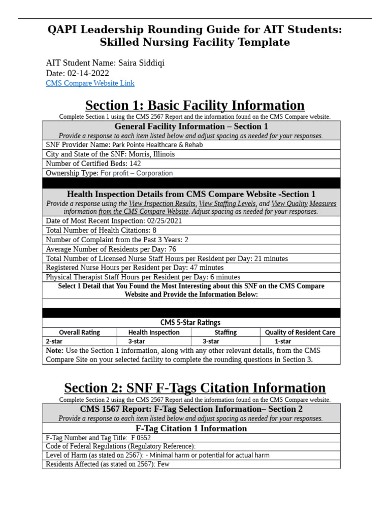 Week 5 Assignment 2 AIT QAPI Leadership Rounding Guide SNF | PDF ...