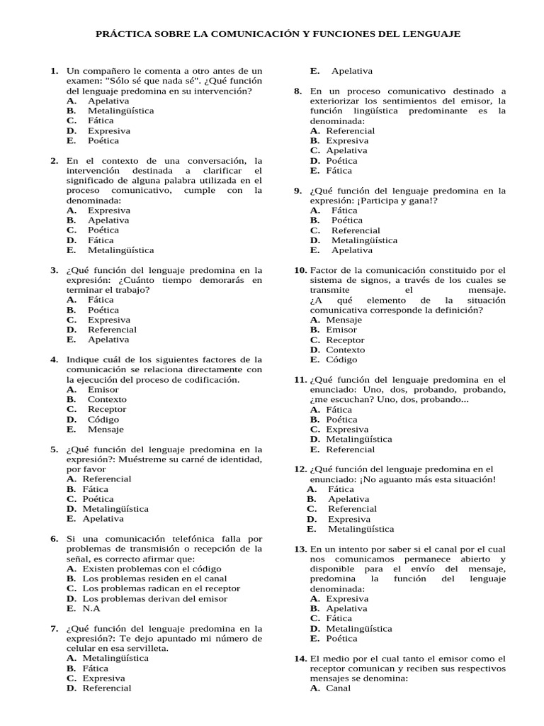 Práctica Sobre La Comunicación y Funciones Del Lenguaje (1° y 2°) | PDF ...