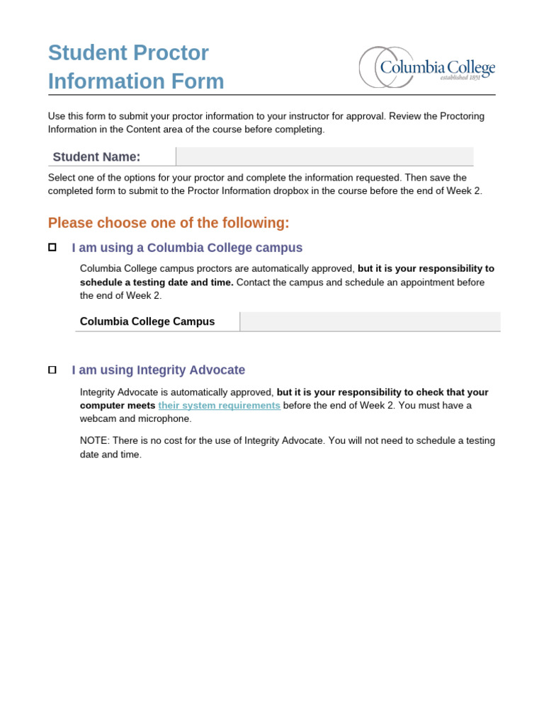 Student Proctor Information Form-E | PDF