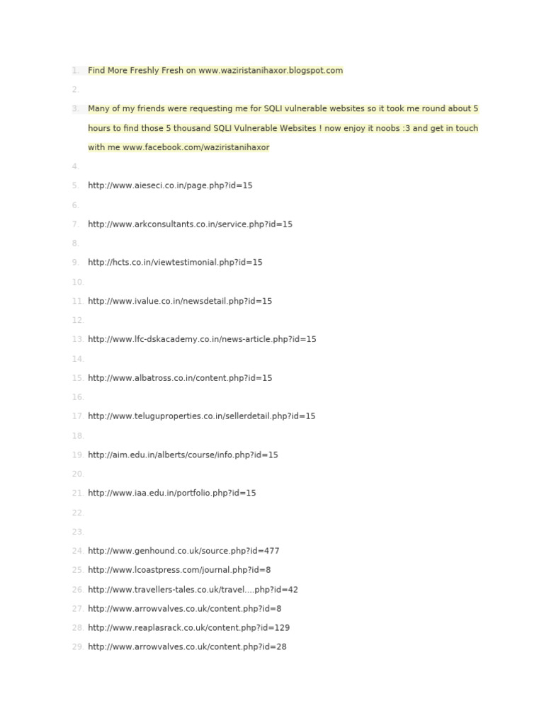 SQLI Vulnerable Websites List | PDF