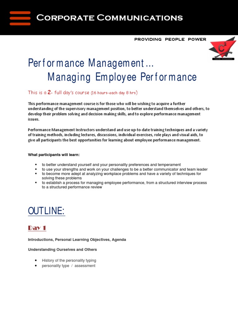 Performance Management Managing Employee Performance: Corporate ...