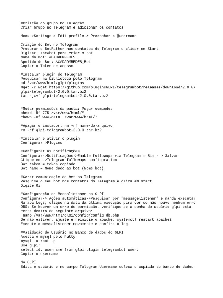 Notificações+no+Telegram+-+GLPI | PDF | Programas | Informática
