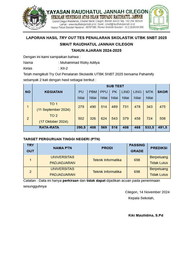 Laporan Hasil To 1 & 2 Utbk SNBT 2025 - Pahamify-64 | PDF