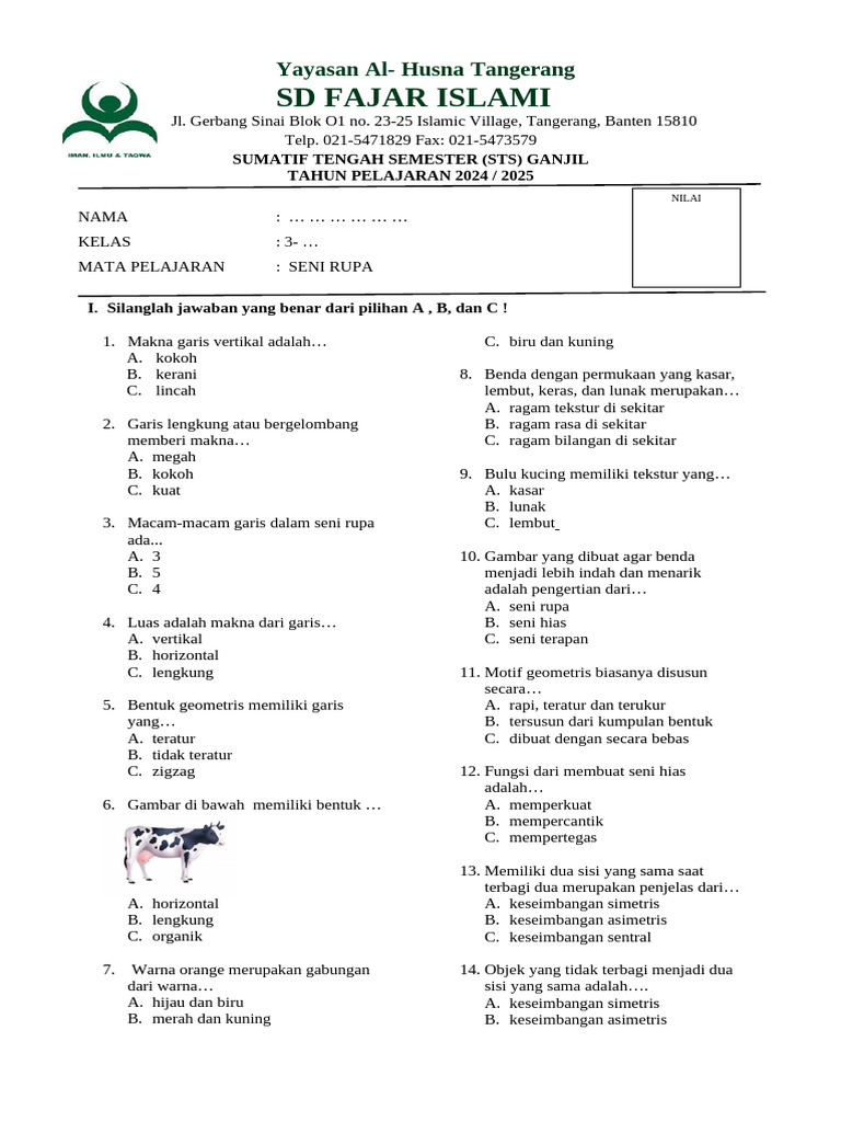 Soal Sts Seni Rupa Kelas 3 (1) | PDF