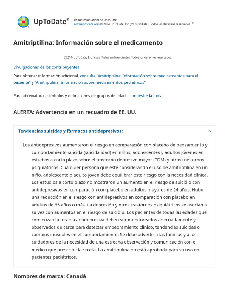 Amitriptilina - Información Sobre Medicamentos - UpToDate | PDF ...