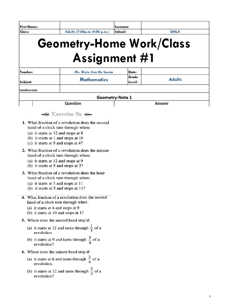 10DECEMBER2024 Adults Form4 5 Mathematics HW Geometry 1 | PDF | Mathematics | Science