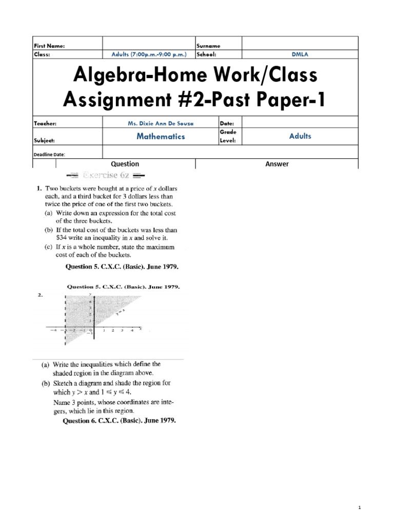 30SEPTEMBER2024 Adults Form4 5 Mathematics HW Algebra 2 PastPaper 1 | PDF