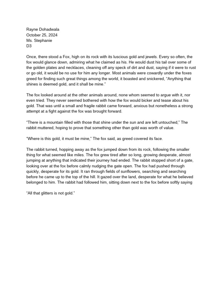 Fable Writing Assignment Final Draft | PDF