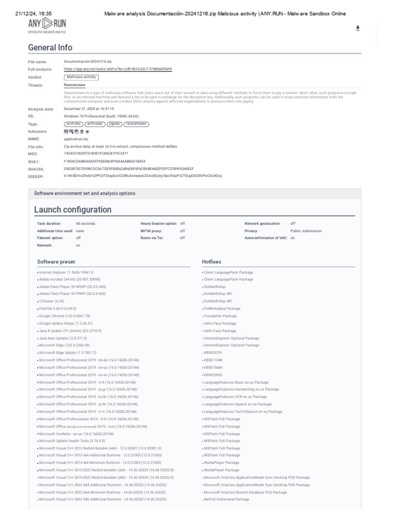 Malware Analysis Documentación-20241216.zip Malicious Activity - ANY - RUN - Malware Sandbox ...