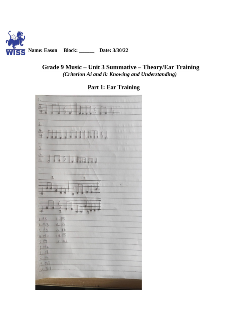 Theory and Ear Training Test | PDF | Jazz | Chord (Music)