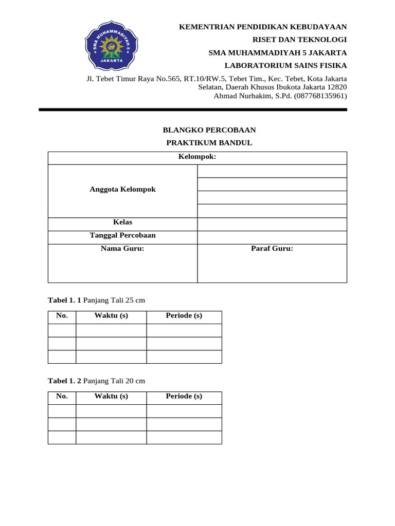 Lampiran Blangko Praktikum Bandul | PDF