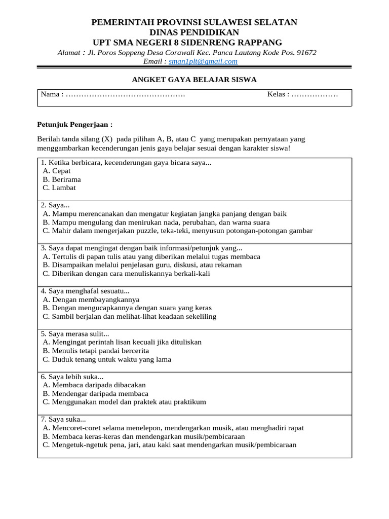 ANGKET-GAYA-BELAJAR-docx | PDF